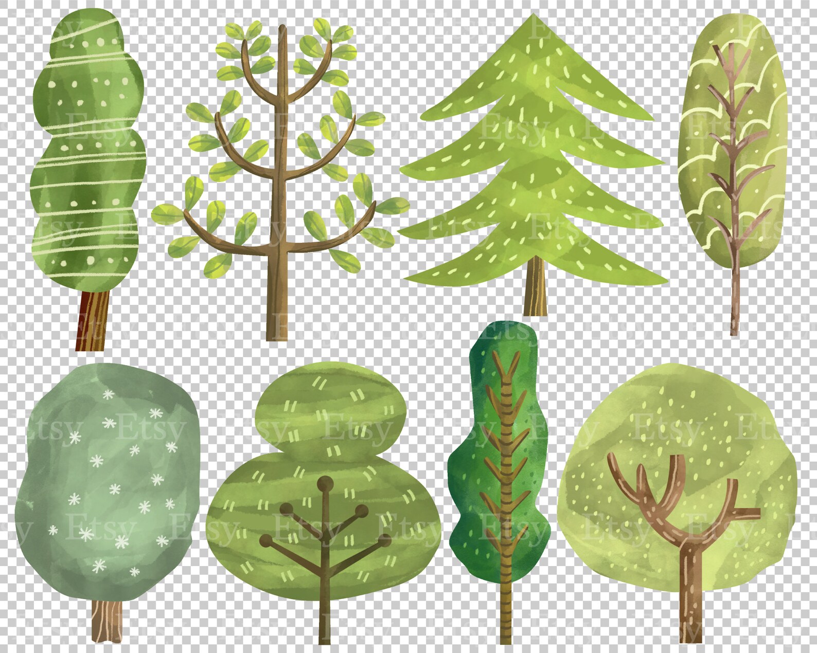 Watercolor Trees Clipart ⊛ Commercial Use Watercolor Clipart Tree and ...