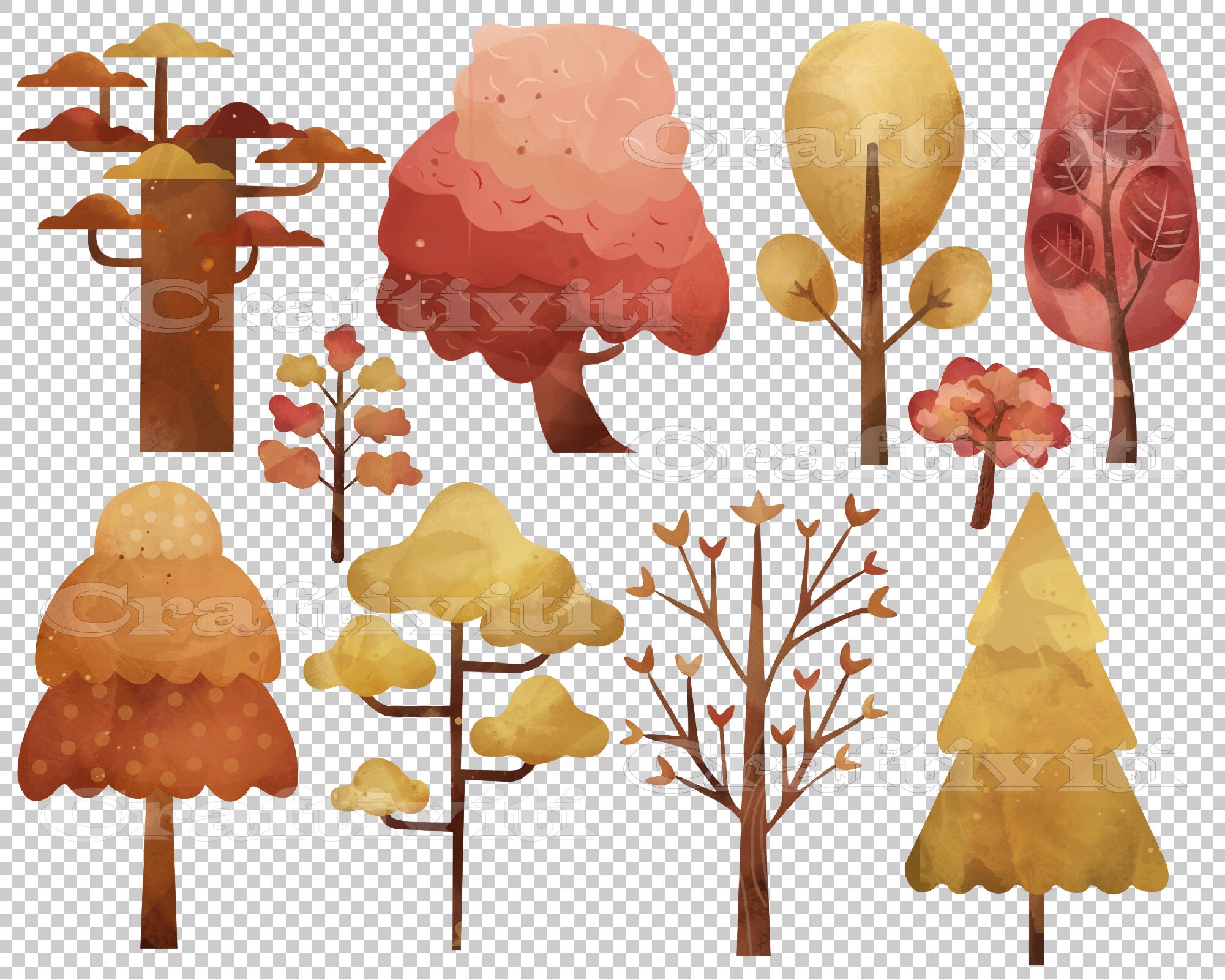 Watercolor Autumn Trees Clipart, Fall Trees Clipart, Tree Clip Art ...