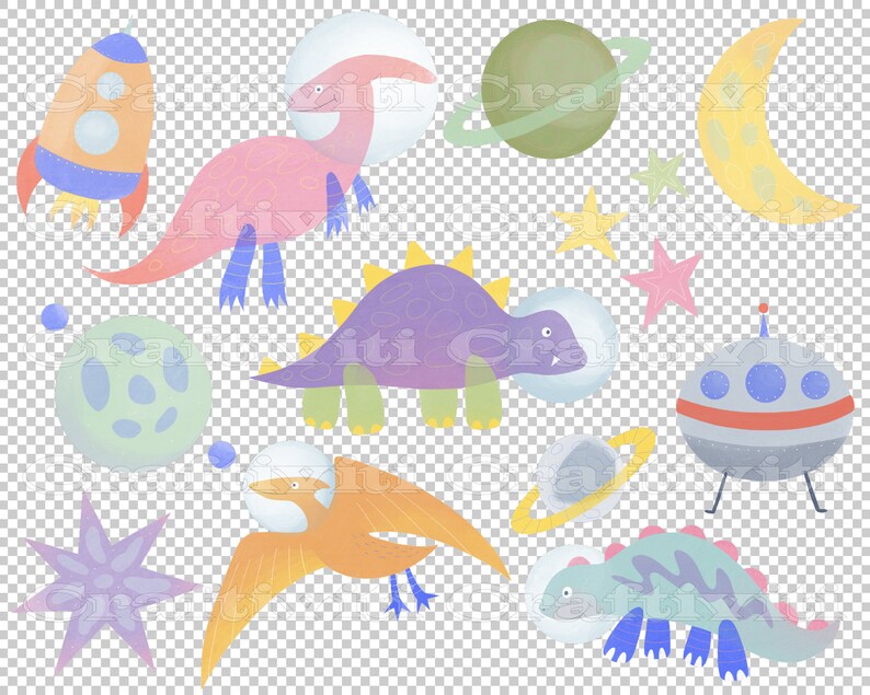 Watercolor Space Dinosaurs Clipart, Space Dinos Clipart, Dino Clip Art ...