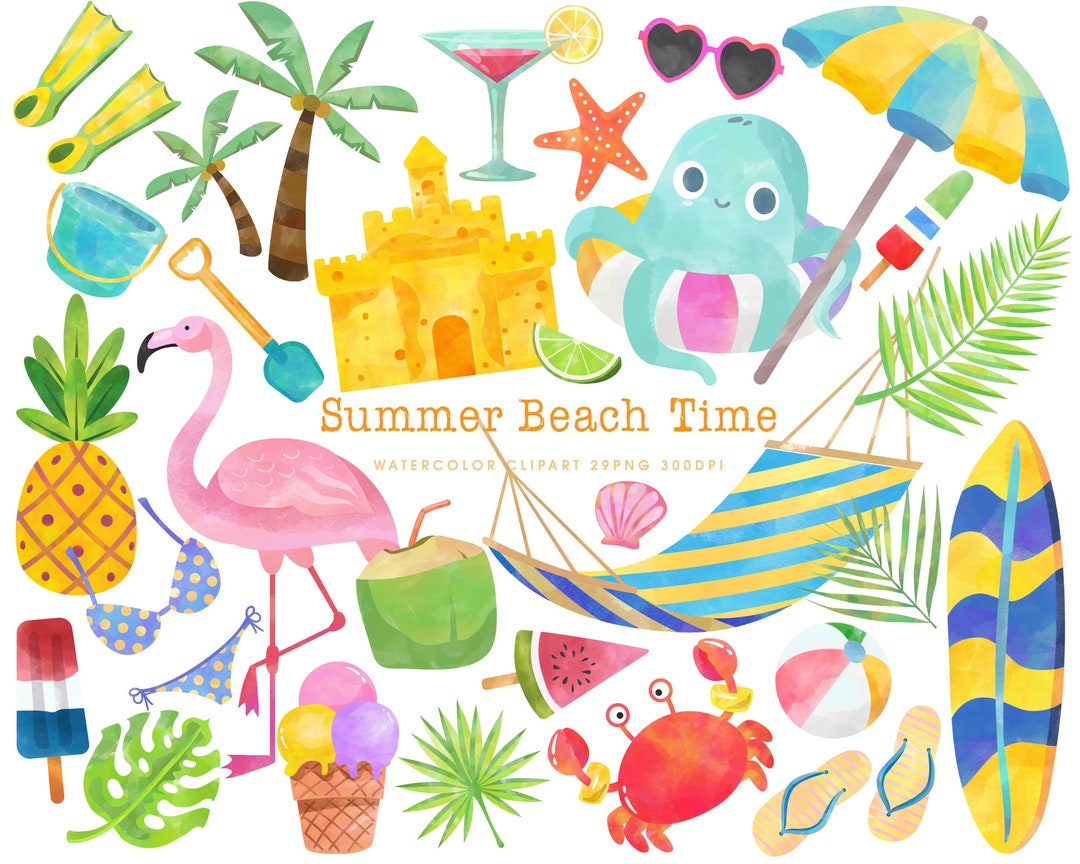 Watercolor Beach Clipart ⊛ Commercial Use Watercolor Clipart Summer ...