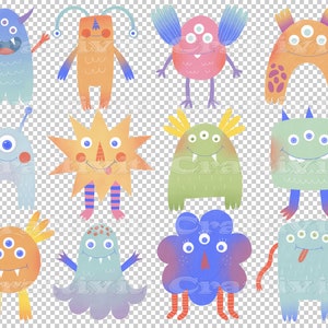 Watercolor Monsters Party Clipart Cute Monsters Clipart Baby Halloween ...