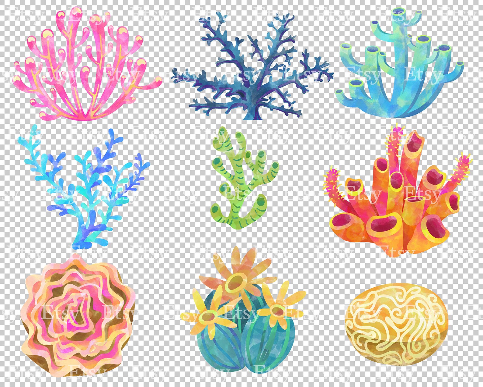 Watercolor Coral Clipart ⊛ Commercial Use Watercolor Clipart Ocean ...