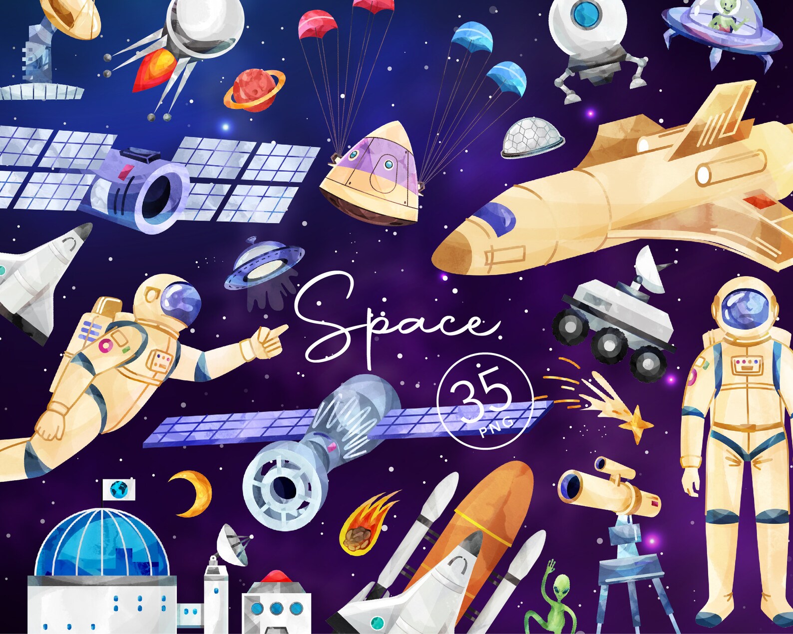 Watercolor Space Clipart Spacecraft Clipart Astronaut Clip Art Space ...