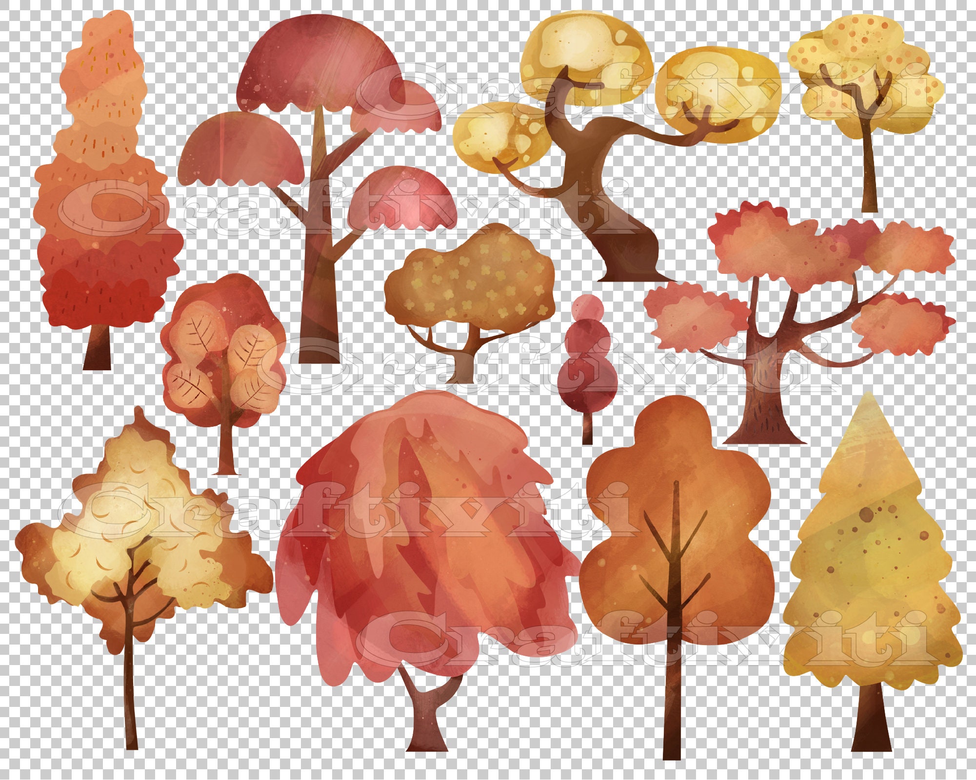 Watercolor Autumn Trees Clipart, Fall Trees Clipart, Tree Clip Art ...