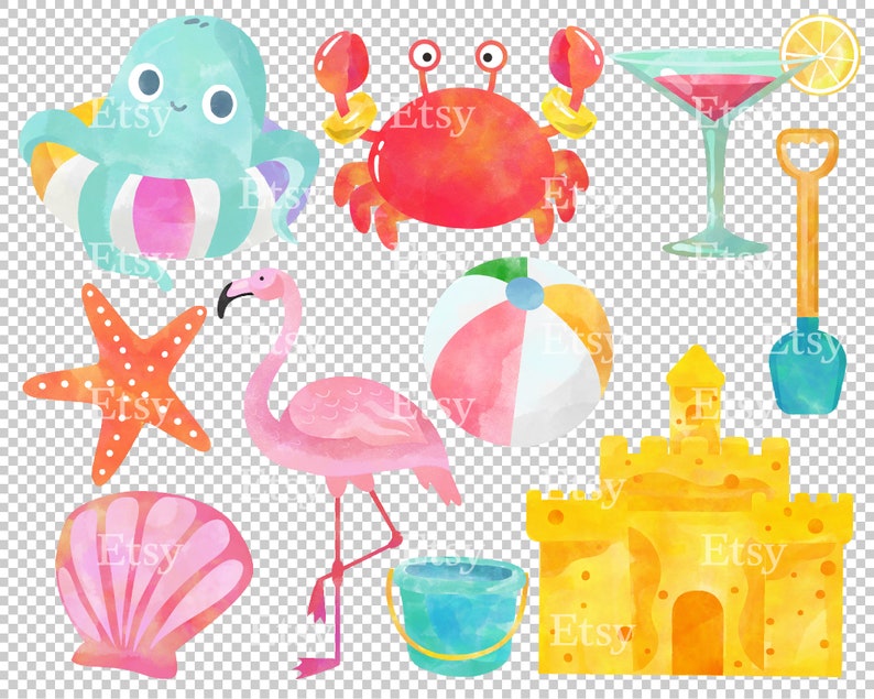 Watercolor Beach Clipart Commercial Use Watercolor Clipart Summer ...