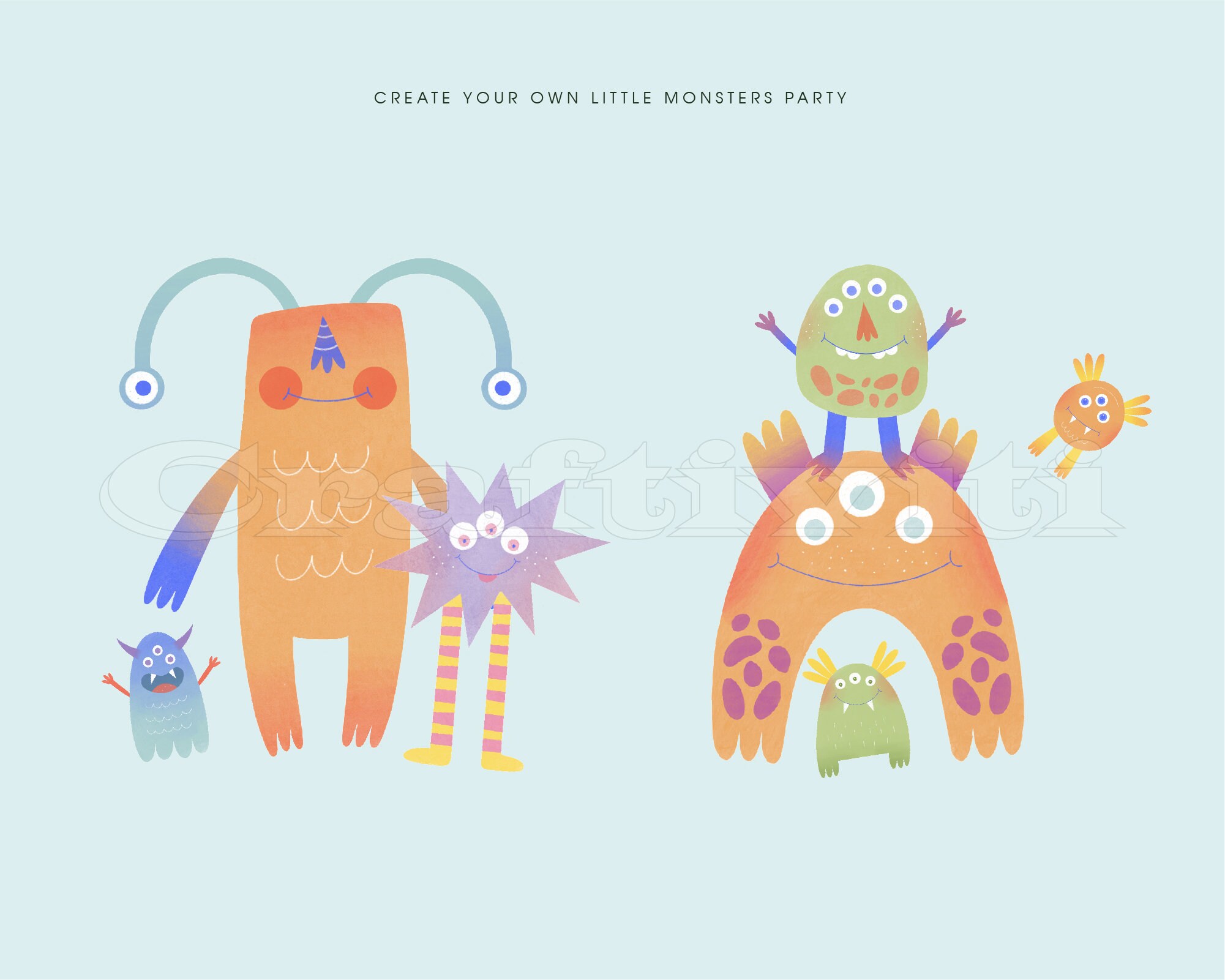 Watercolor Monsters Party Clipart Cute Monsters Clipart Baby Halloween ...