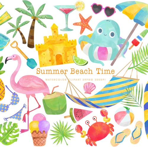Summer Clipart Set. Cute Beach Clipart Bundle for Personal & - Etsy Israel