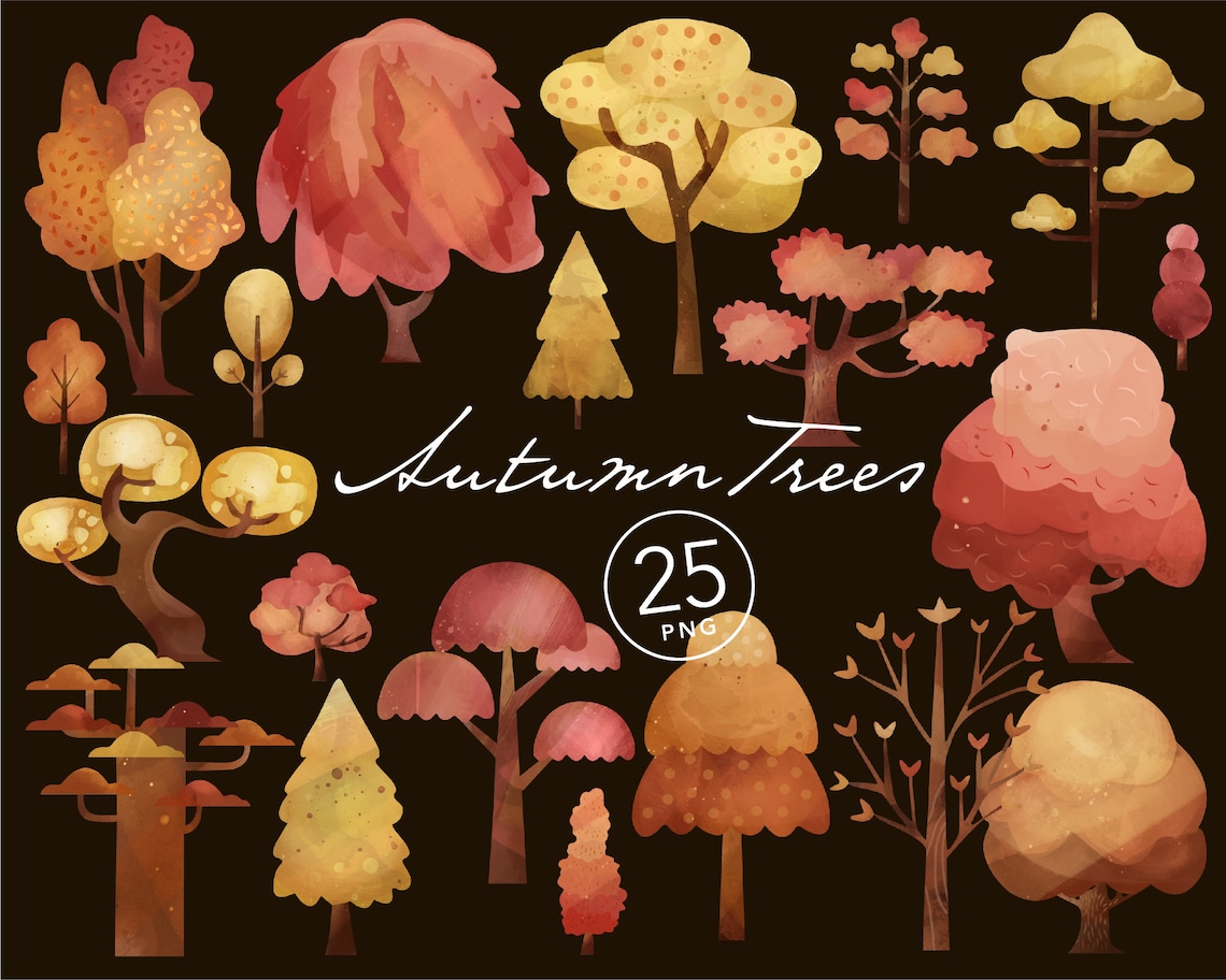 Watercolor Autumn Trees Clipart, Fall Trees Clipart, Tree Clip Art ...