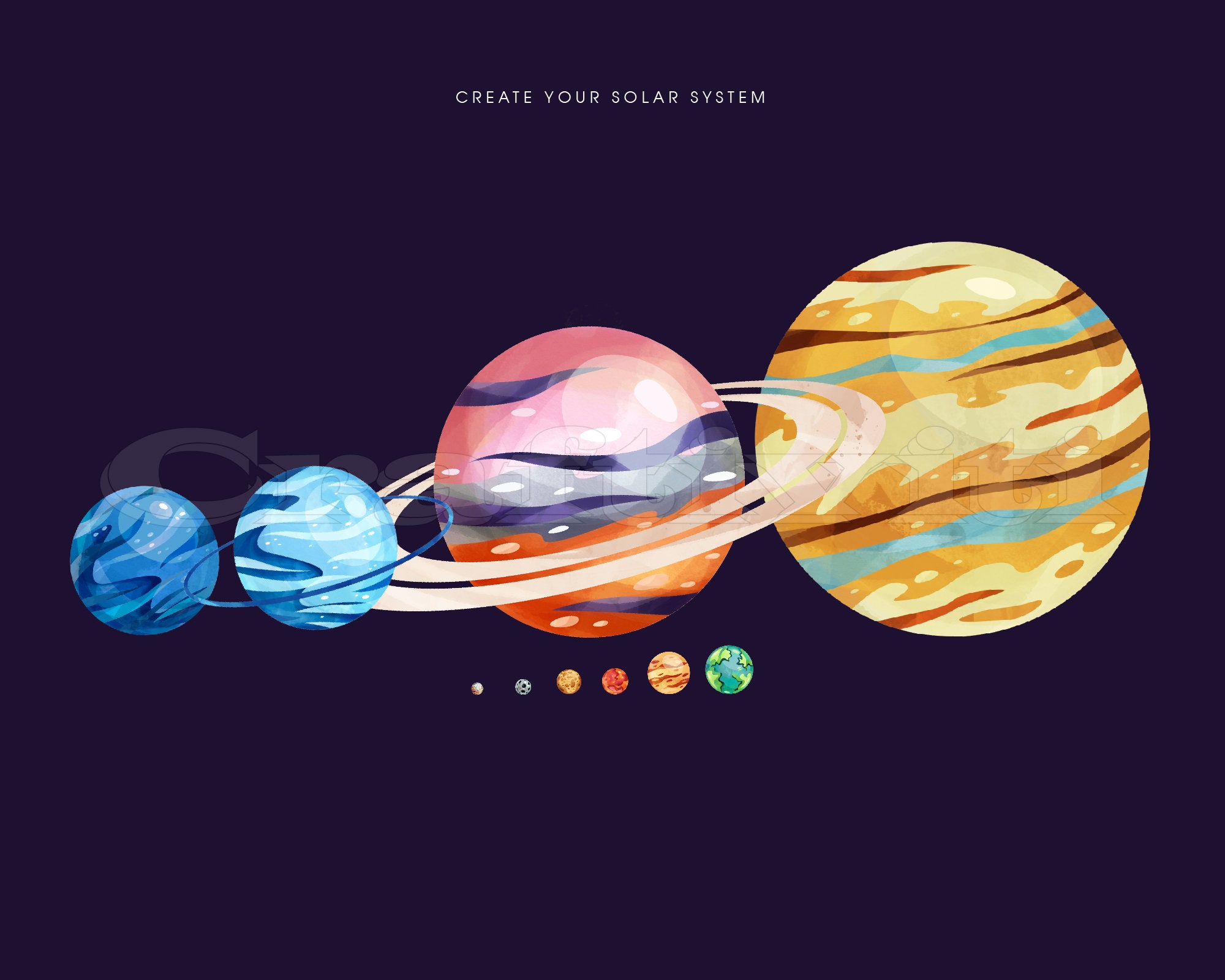 Watercolor Planets Clipart, Solar System Clipart, Outer Space Clip Art ...