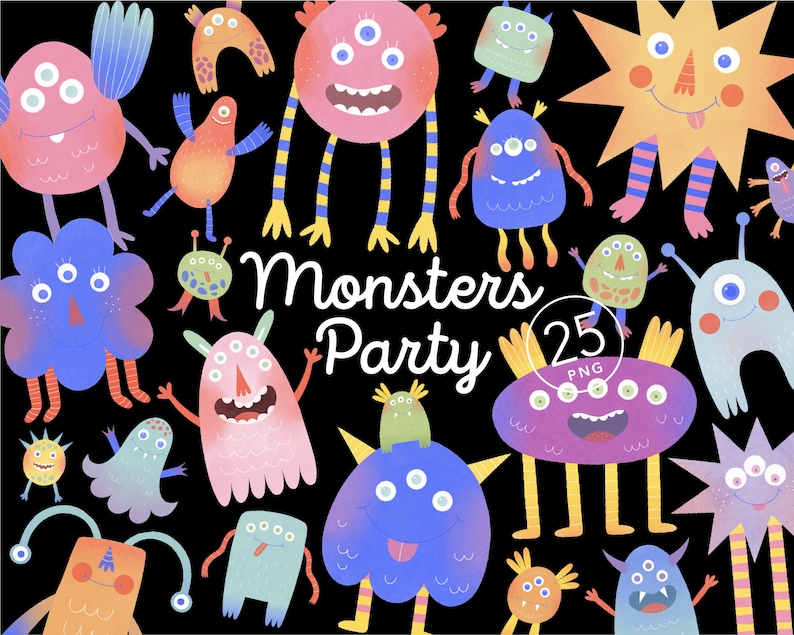Watercolor Monsters Party Clipart Cute Monsters Clipart Baby Halloween ...