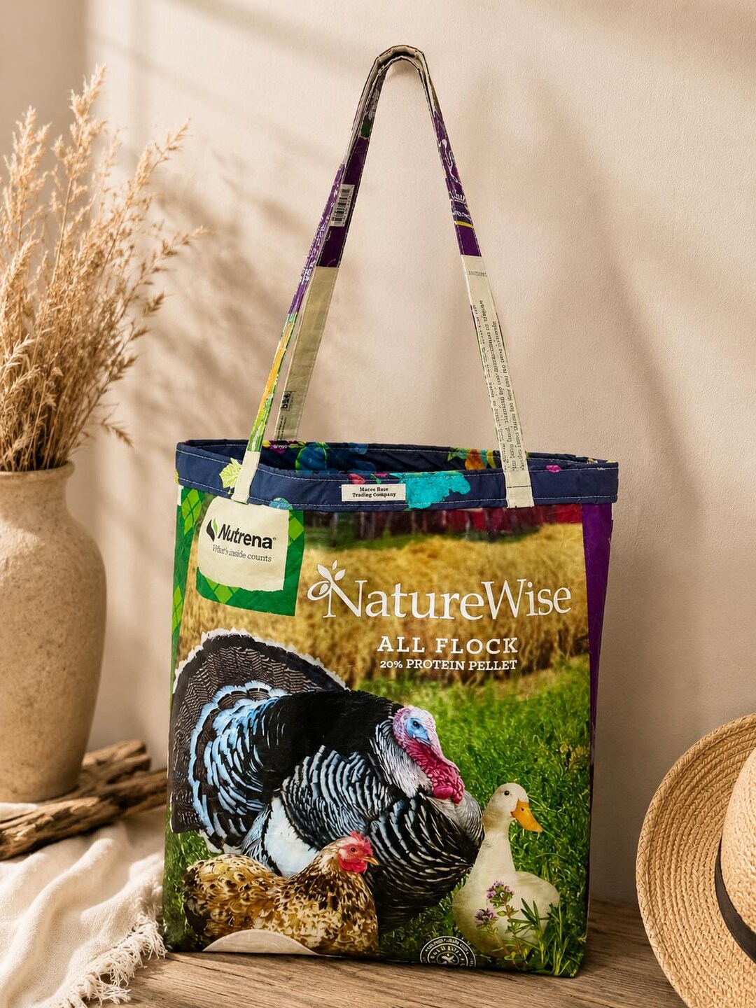 Upcycled Feed Sack Tote Bag | Farmhouse Market Bag, Boho Style, Coastal ...
