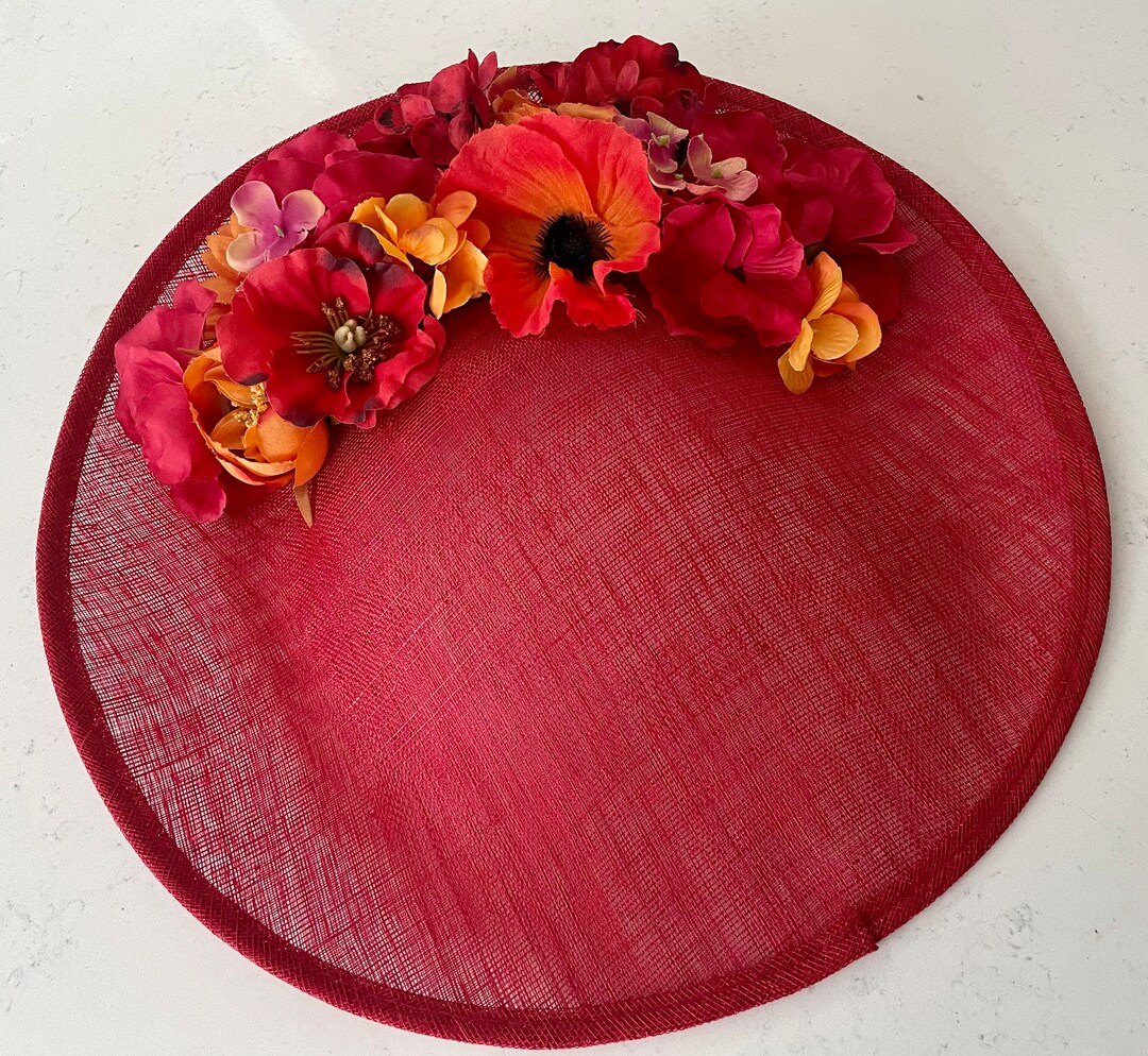 Large Statement Floral Vibrant Red Round Hat Fascinator - Hydrangea ...