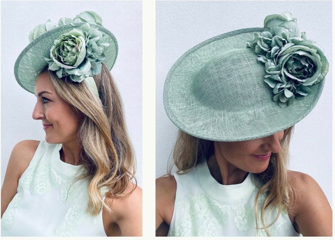 Large Statement Hat Fascinator Dipped Saucer Side Vintage Sage - Etsy