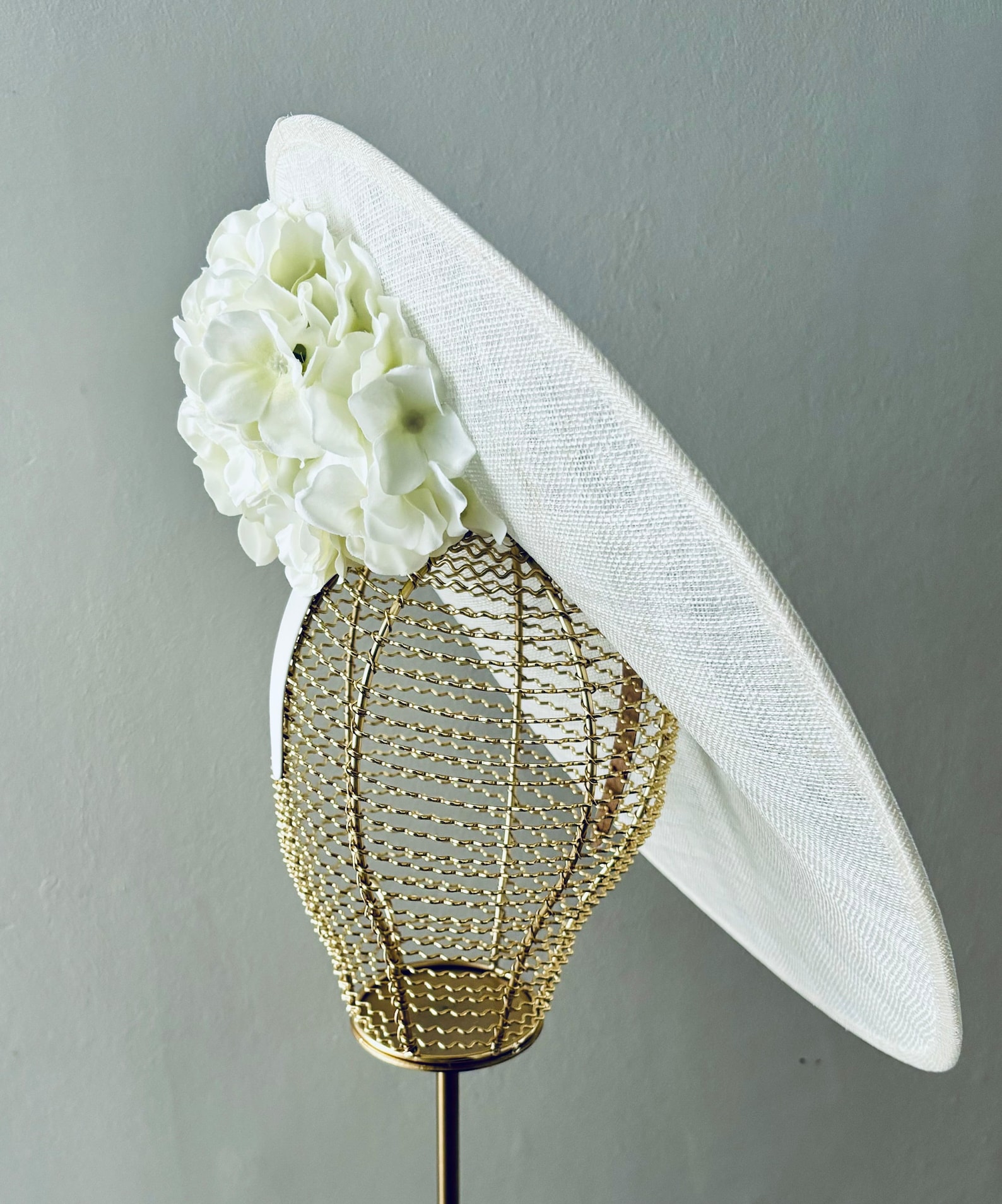 XL Statement Hat Fascinator Ivory White Cream Florals Underneath ...