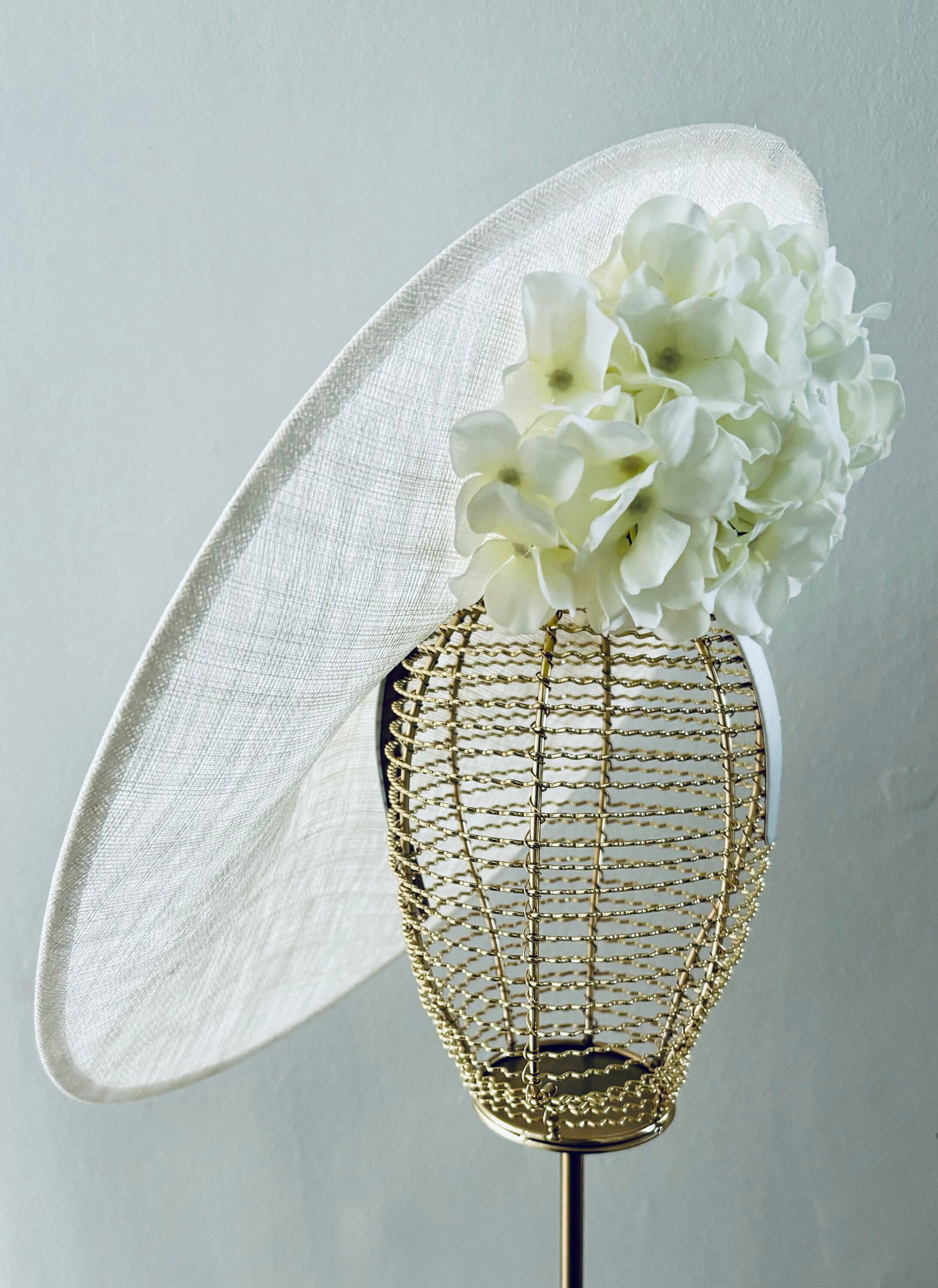 XL Statement Hat Fascinator Ivory White Cream Florals Underneath ...