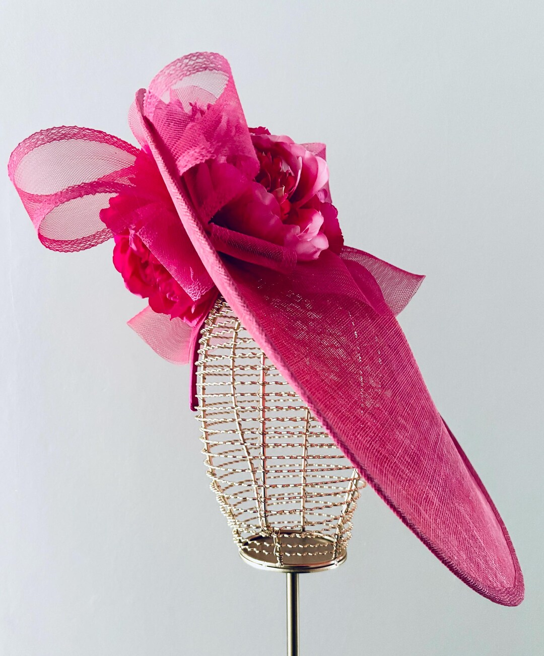 XL Statement Fuchsia Hot Cerise Pink Cartwheel Hat Fascinator - Bow ...