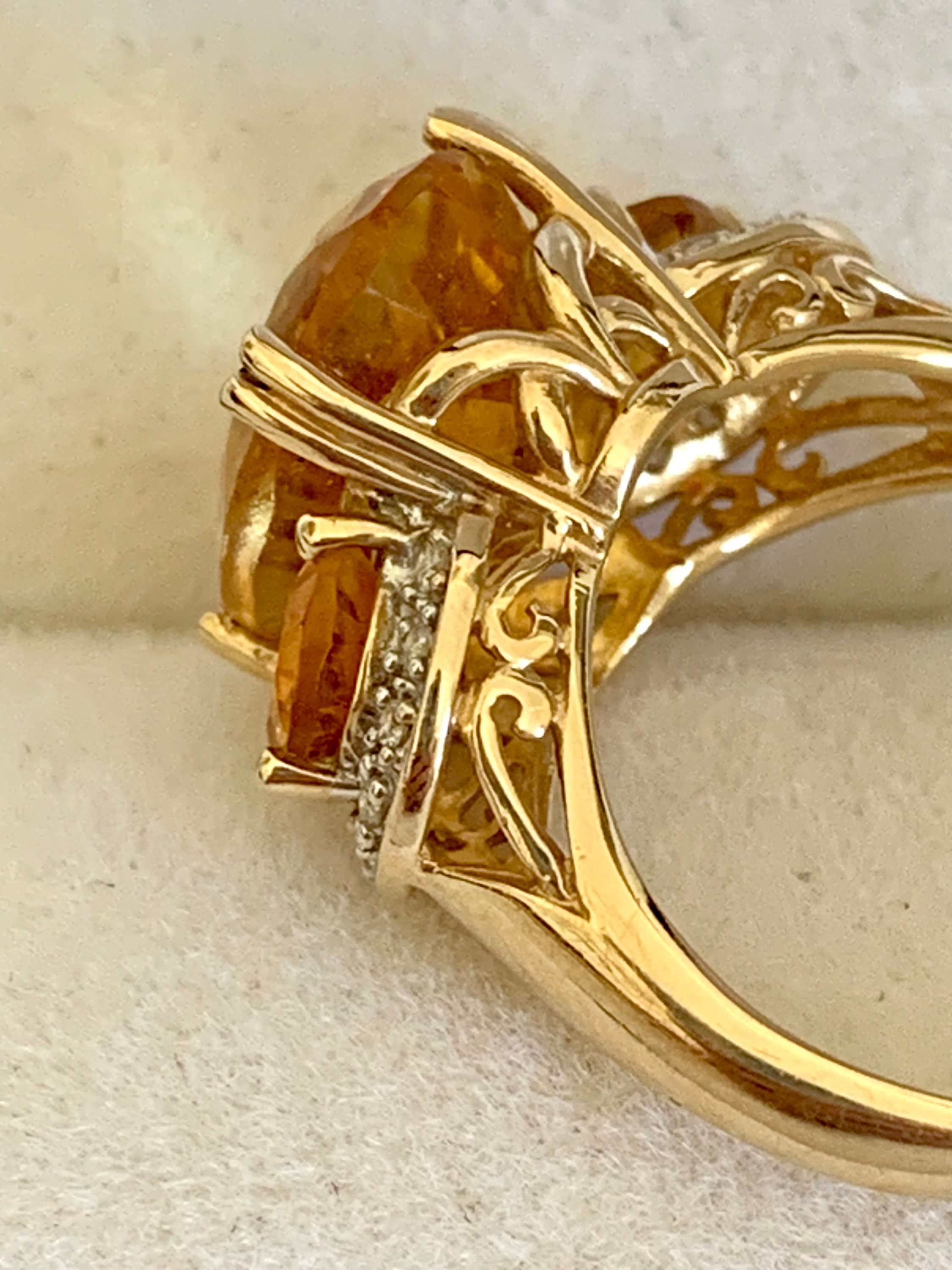 Meda Citrine and Diamond 14K Yellow Gold Cocktail Ring