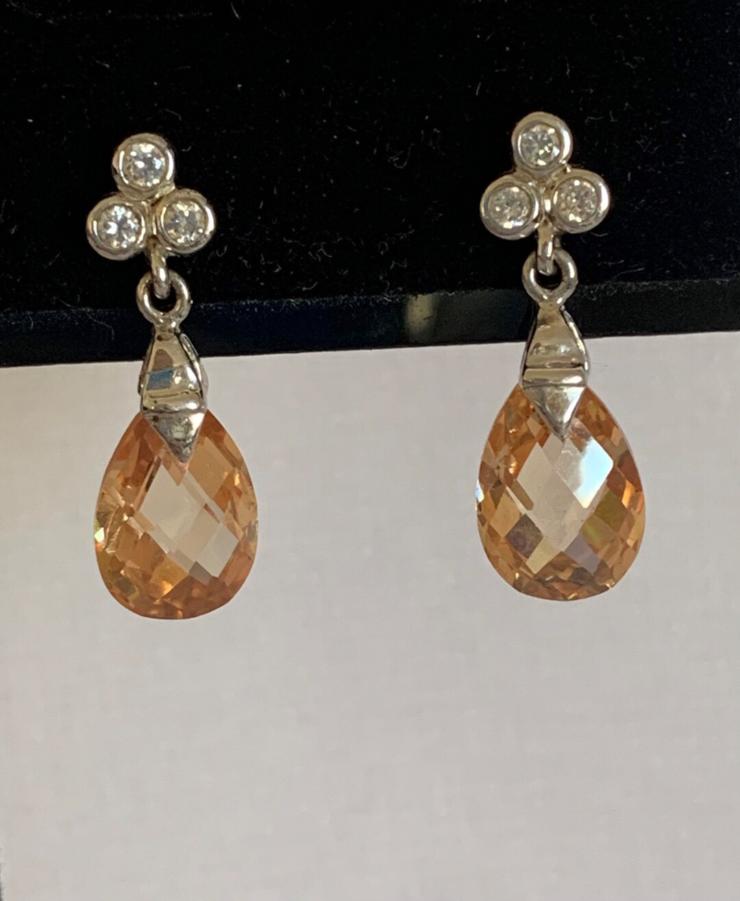 Sparkling Checkerboard Tinted Crystal Drop Sterling Silver Earrings - Etsy