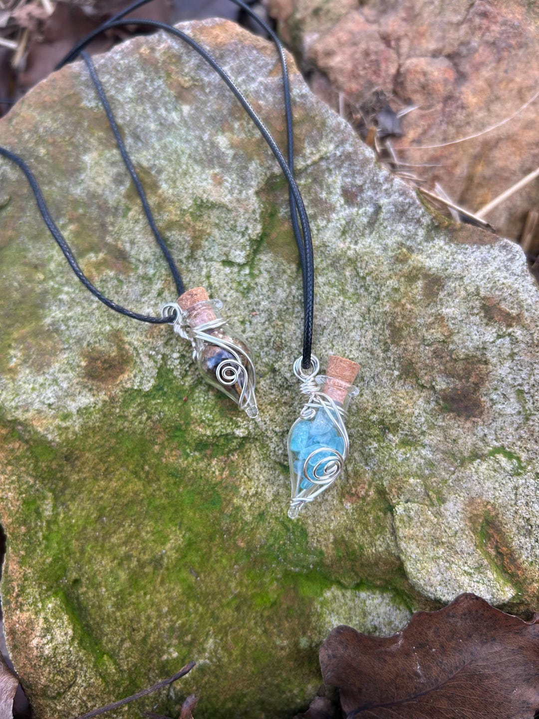 Gemstone Filled Teardrop Shaped Glass Bottle Pendant, Fairy Bottle ...