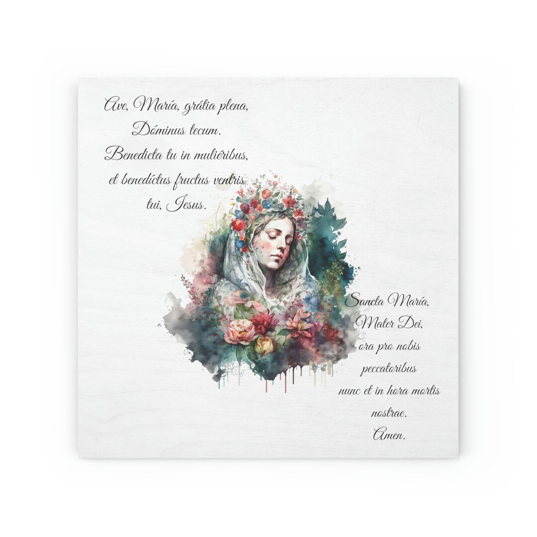 Ave Maria, Hail Mary Latin, Wood Canvas, Religious Decorative Signage ...