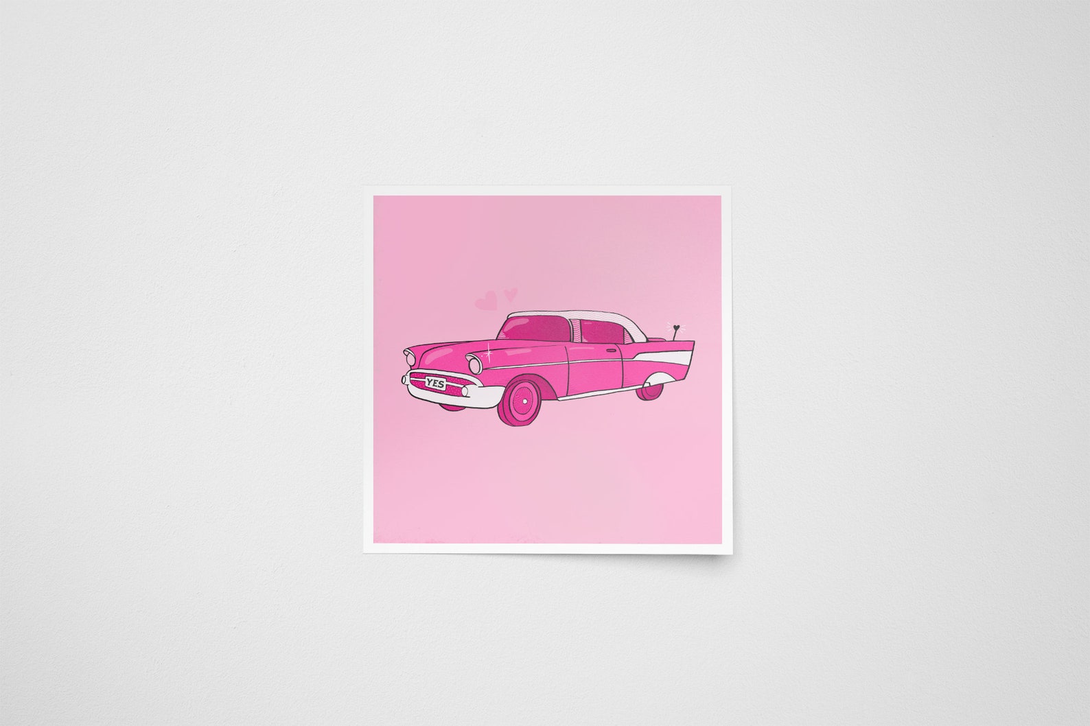 Retro Pink Car Illustration Printable Downloadable Wall Art - Etsy