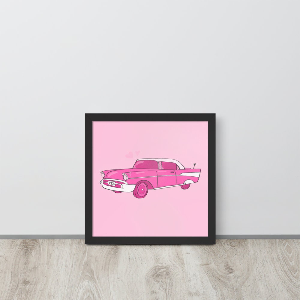 Retro Pink Car Illustration Printable Downloadable Wall Art - Etsy