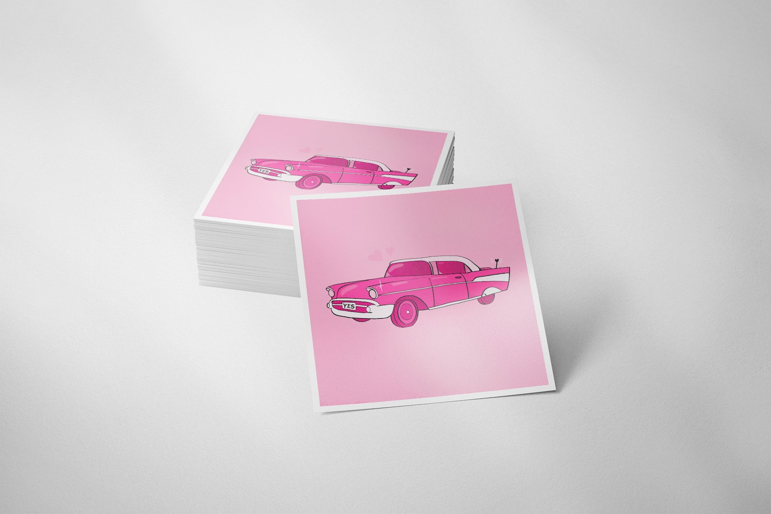 Retro Pink Car Illustration Printable Downloadable Wall Art - Etsy