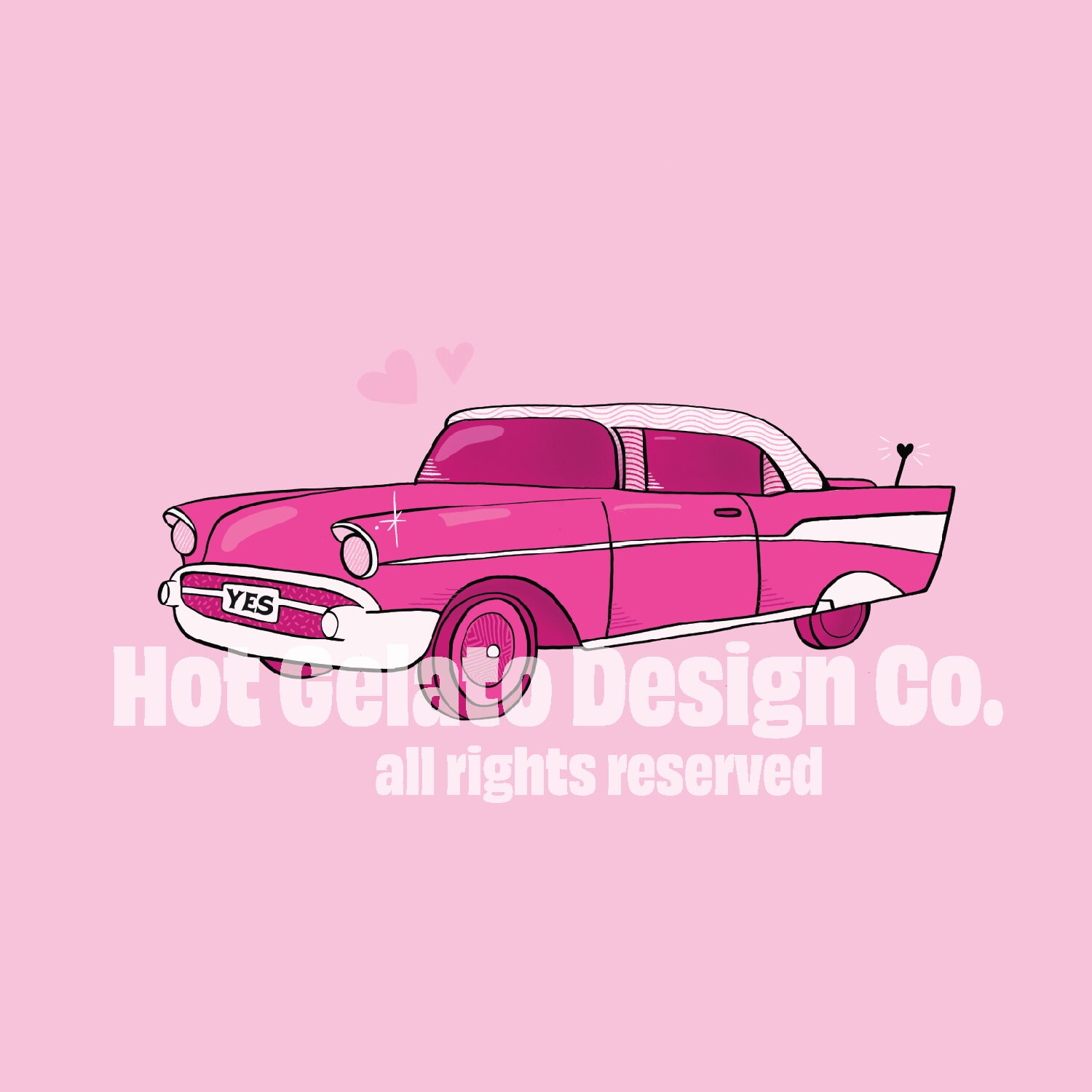 Retro Pink Car Illustration Printable Downloadable Wall Art - Etsy