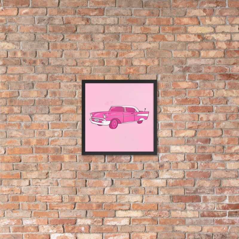 Retro Pink Car Illustration Printable Downloadable Wall Art - Etsy
