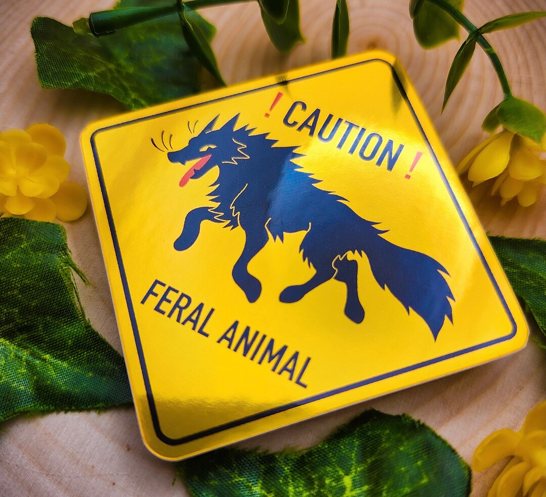 Holo Caution Feral Animal Sticker - Etsy