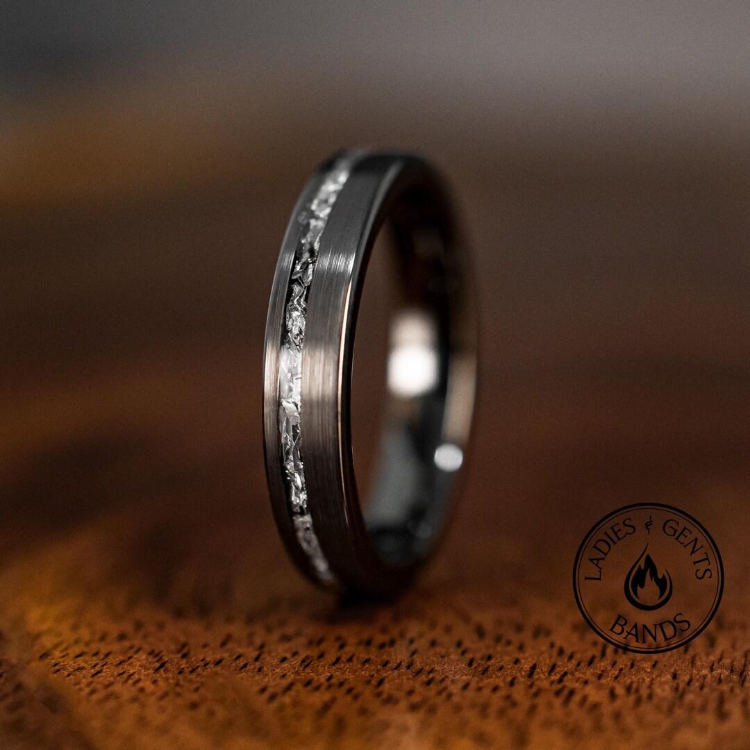 Black Meteorite Brushed Wedding Ring in 4mm, Black Obsidian Sandblasted ...