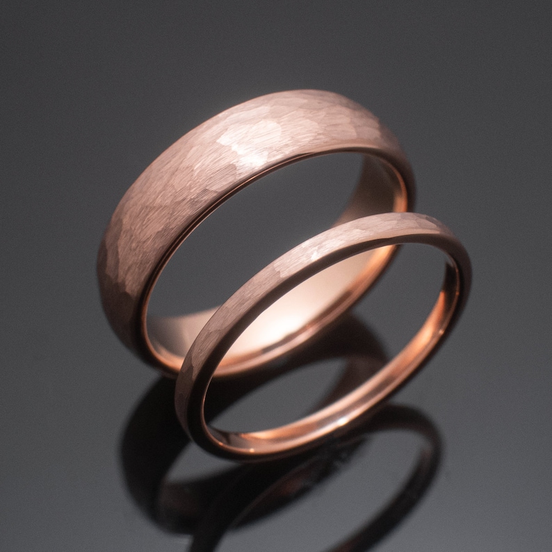 Rose Gold Hammered Tungsten Wedding Ring Set His and Hers - Etsy