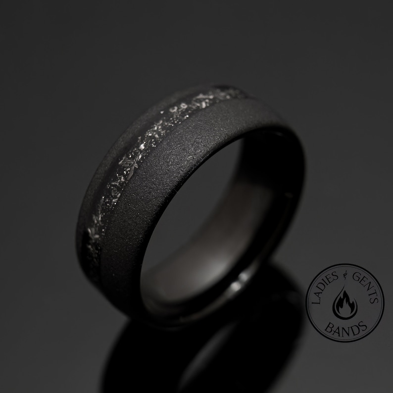 8mm Black Meteorite Sandblasted Wedding Ring Black Obsidian - Etsy