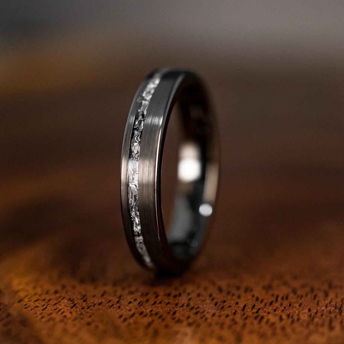 Black Meteorite Obsidian Wedding Ring in 4mm, Black Obsidian ...