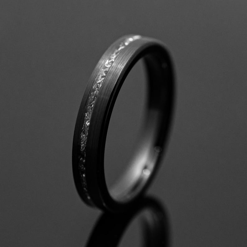 Black Meteorite Obsidian Wedding Ring in 4mm, Black Obsidian ...