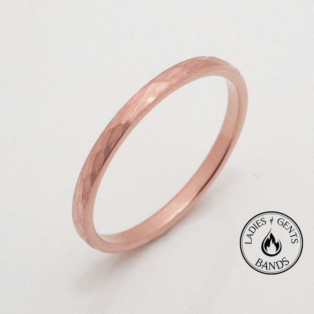 Hammered 2mm Rose Gold Wedding Ring, Thin Hammered Tungsten Wedding ...