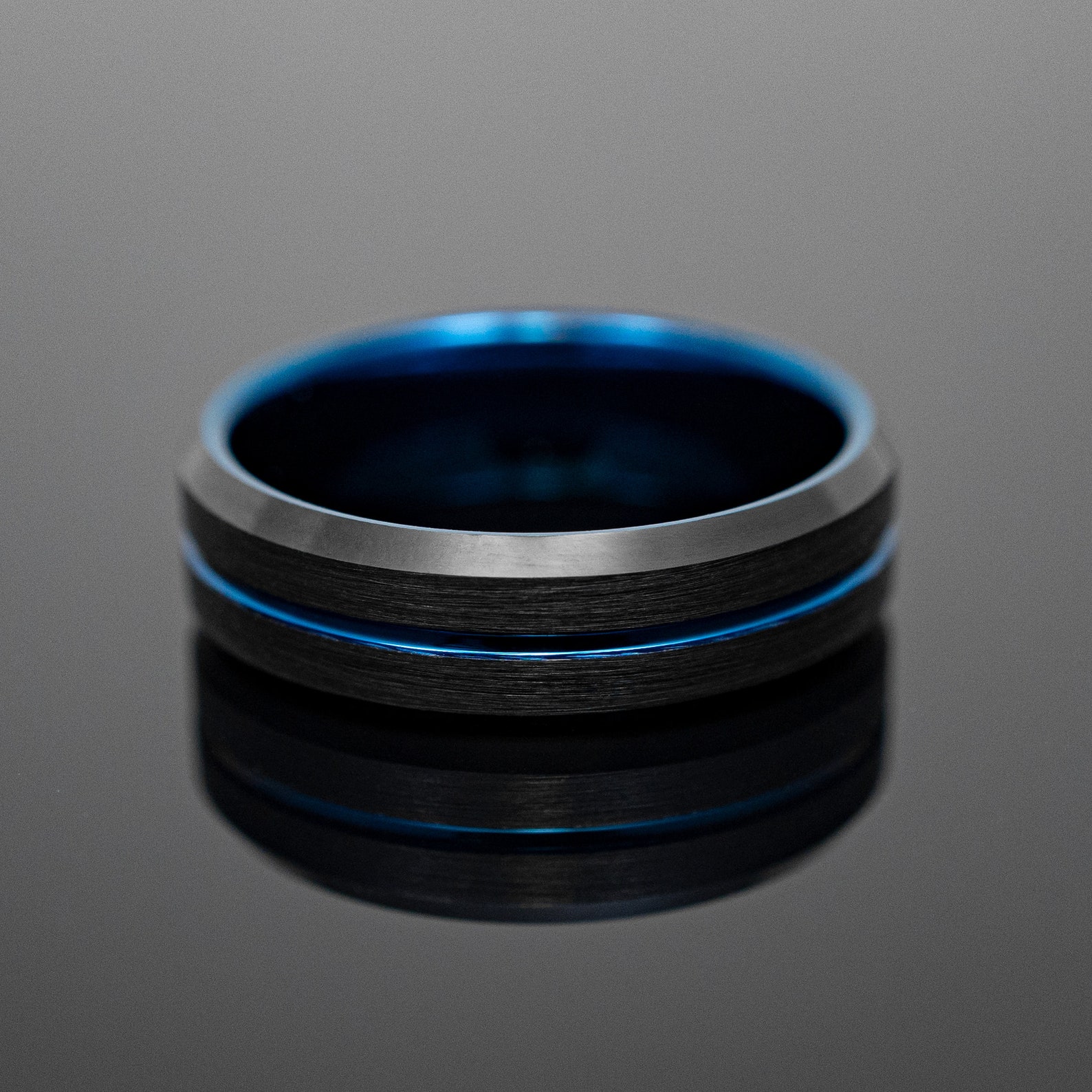 Black Obsidian Blue Brushed Tungsten Wedding Band | Engagement Ring in ...
