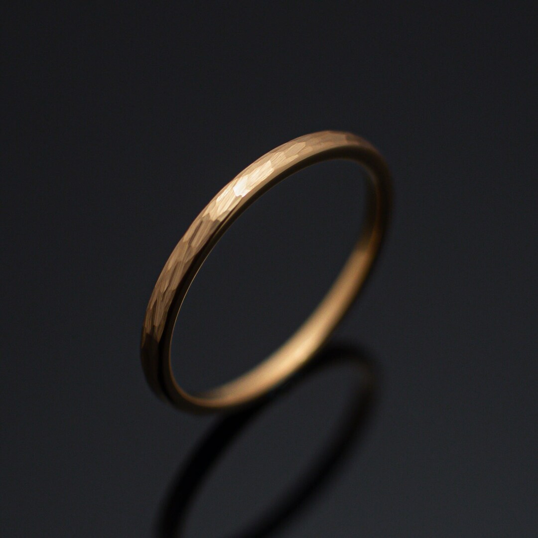 Hammered Brushed Yellow Gold Tungsten Carbide Unisex Band, Brushed Ring ...