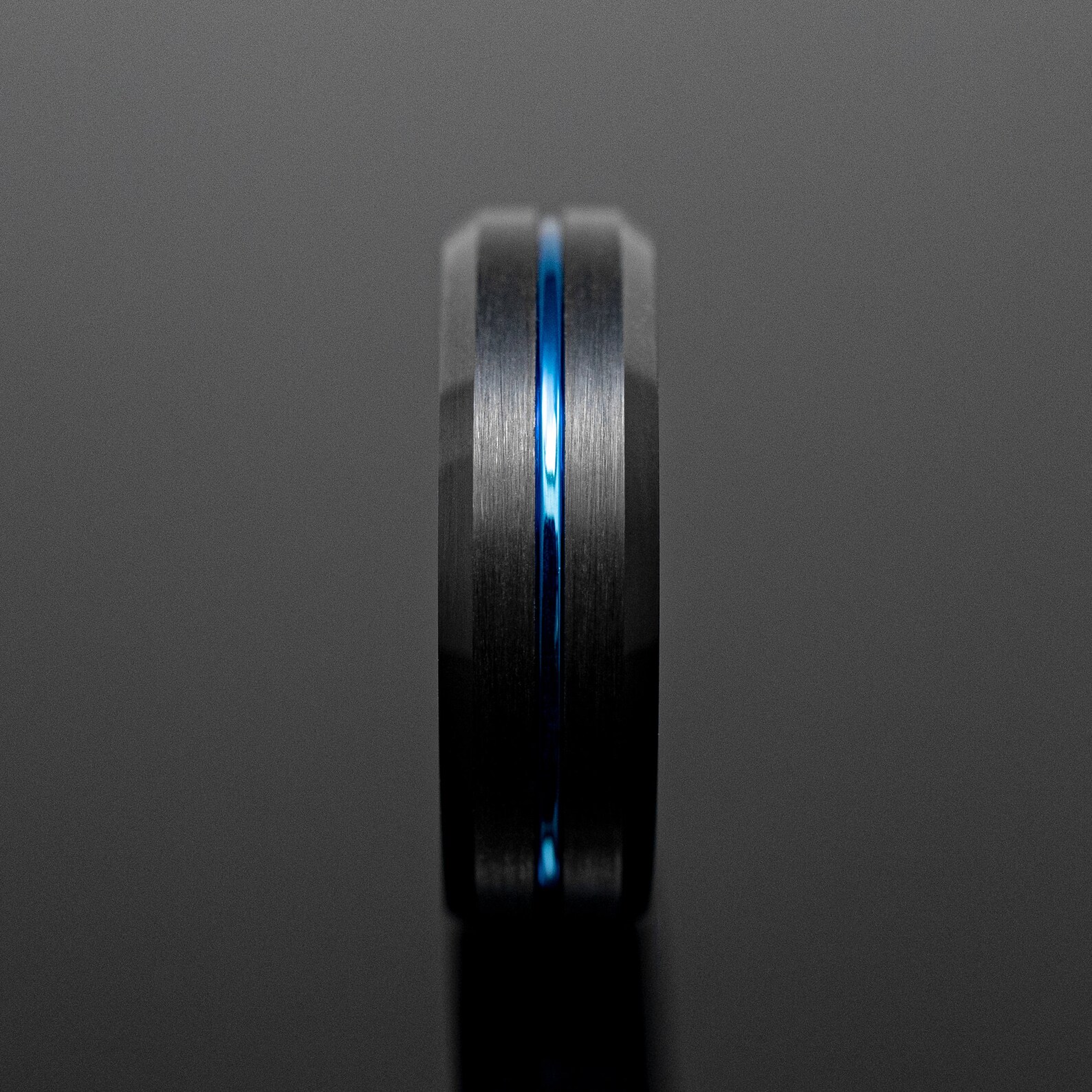 Black Obsidian Blue Brushed Tungsten Wedding Band | Engagement Ring in ...