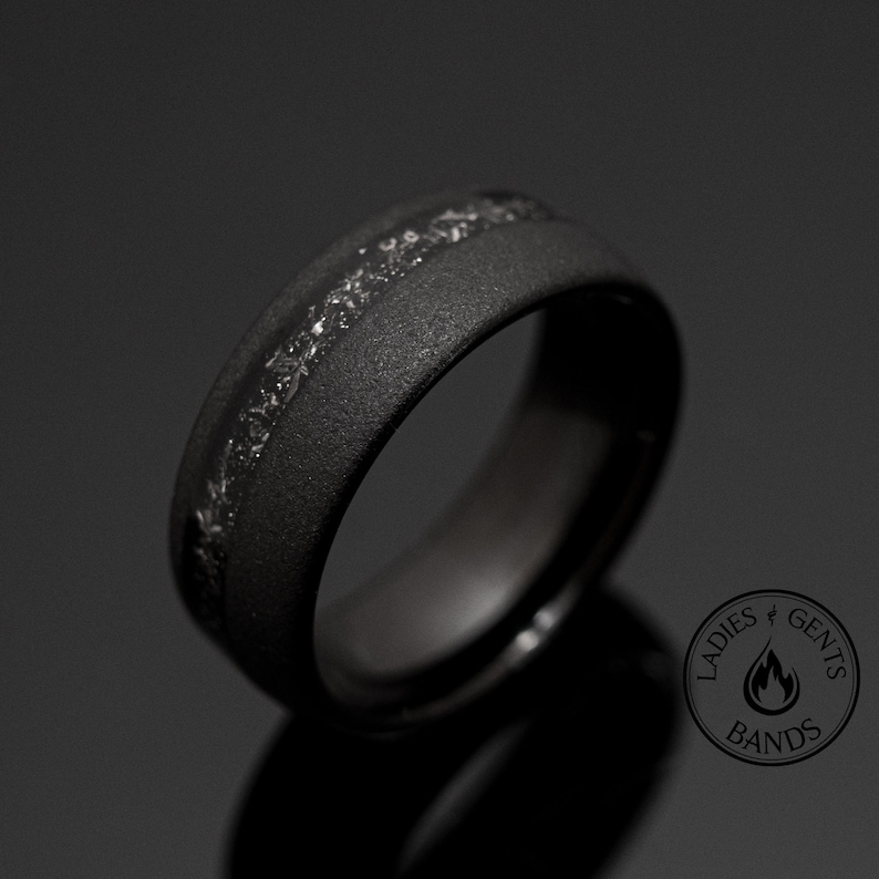 Black Sandblasted Obsidian Meteorite Tungsten Wedding Ring Set - Etsy