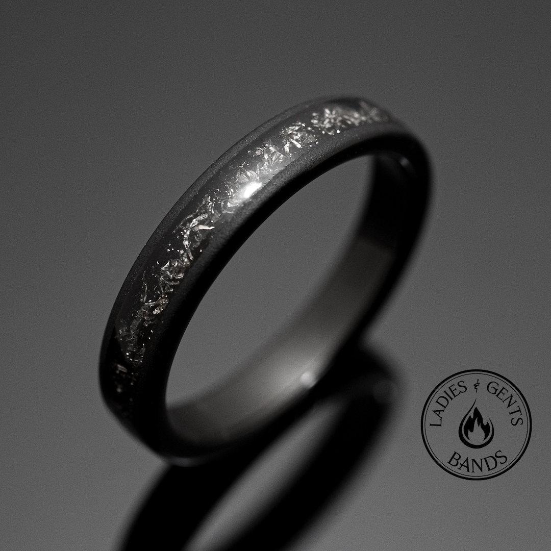 4mm Black Meteorite Sandblasted Wedding Ring, Black Obsidian - Etsy