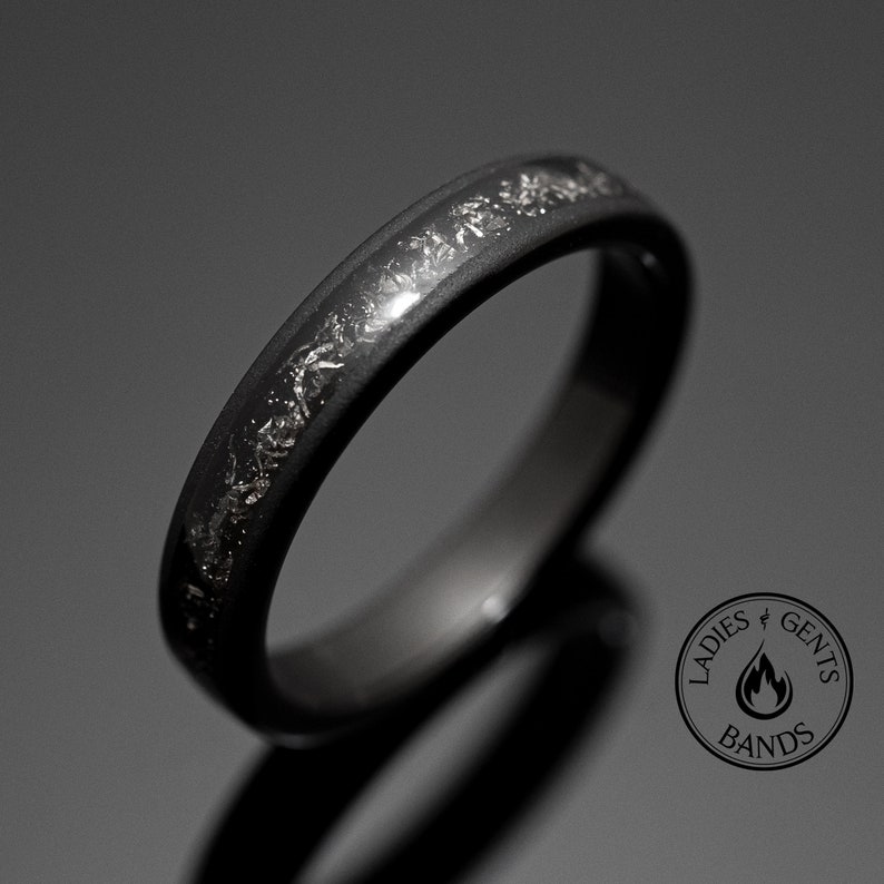 4mm Black Meteorite Sandblasted Wedding Ring, Black Obsidian - Etsy