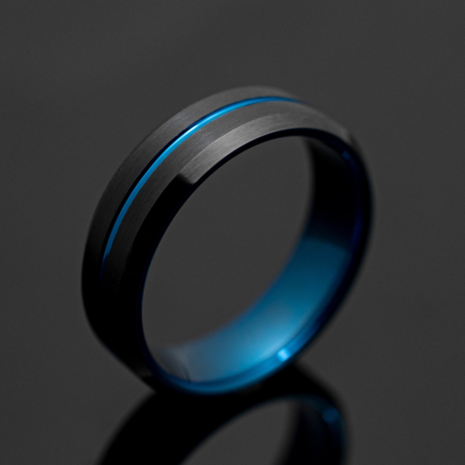 Black Obsidian Blue Brushed Tungsten Wedding Band | Engagement Ring in ...