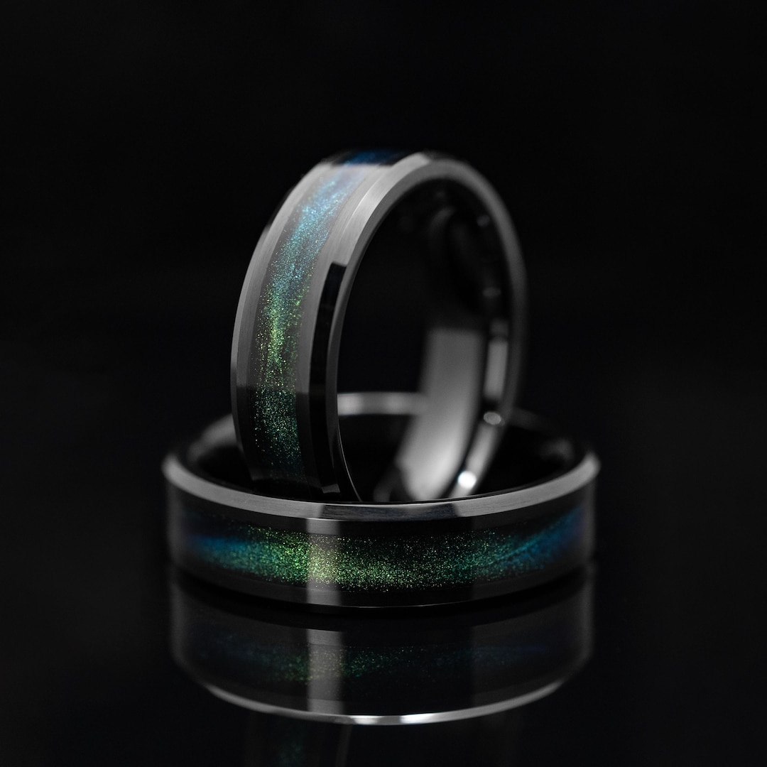 6mm Mens Sandstone Wedding Ring With Green Blue Sand Inlay | Tungsten ...