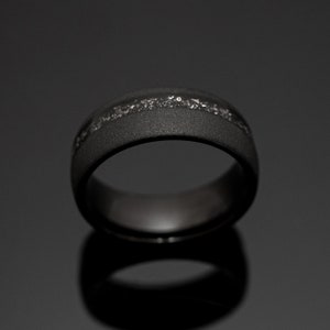 Black Sandblasted Obsidian Meteorite Tungsten Wedding Ring Set His and ...