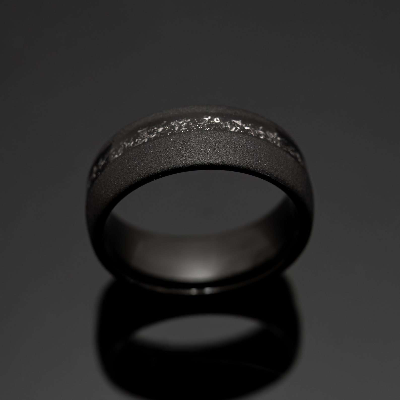 8mm Black Meteorite Sandblasted Wedding Ring Black Obsidian - Etsy