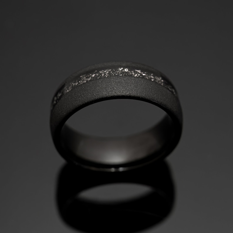 8mm Black Meteorite Sandblasted Wedding Ring Black Obsidian - Etsy