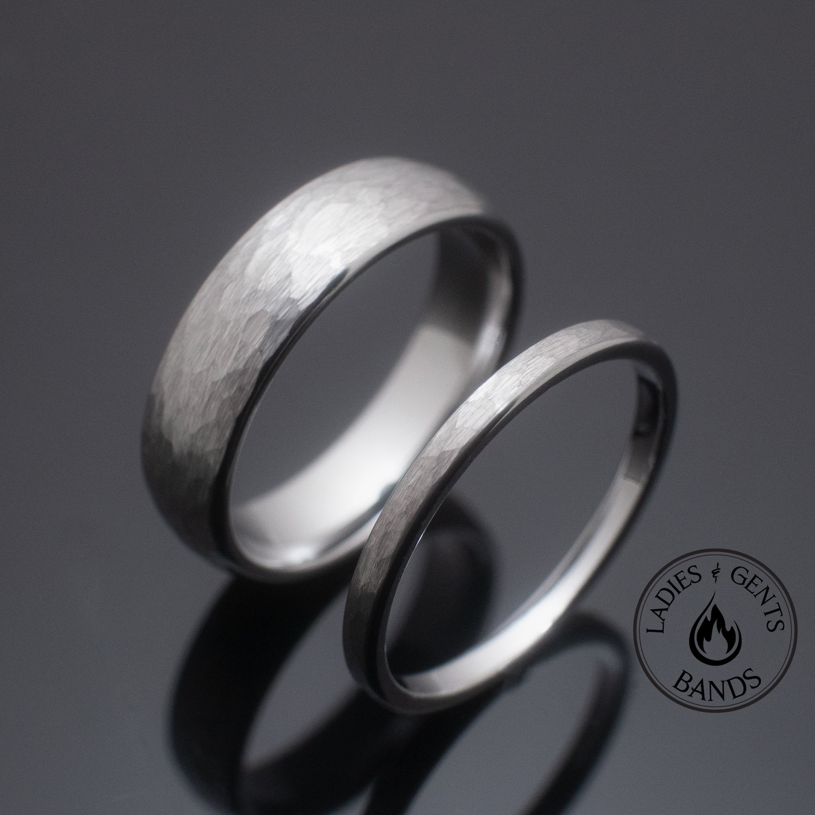 Silver Hammered Tungsten Wedding Ring Set His and Hers - Etsy