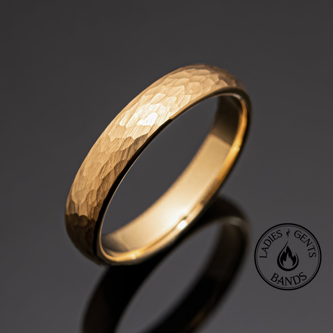 Gold Hammered Tungsten Wedding Band Ring in 4mm Width - Etsy
