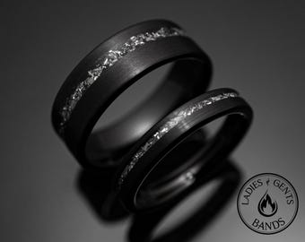 4mm/6mm Black Sandblasted Meteorite Tungsten Wedding Ring Set His and ...